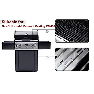 Hisencn 3pack Stainless Heat Plate Shield Tent BBQ Burner Cover Flame Tamer Deflector Diffuser Replacement Parts for Vermont Castings VM400, Jenn-Air JA460, JA580 Gas Grill Models 14 1/2 x 7 1/4 inch