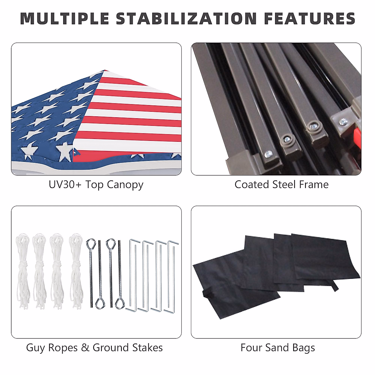 Outsunny 10' x 10' Pop Up Canopy Tent with Netting, Instant Tents for Parties, Height Adjustable, with Wheeled Carry Bag and 4 Sand Bags for Outdoor, Garden, Patio, American Flag