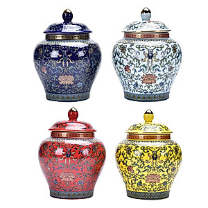 Ginger Jar Decorative Jar Ancient Chinese Imperial Enamel Porcelain (Small, Red)