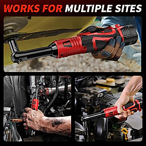 Dragro 3/8" 18V Extended Cordless Ratchet Wrench, 40 Ft-Lbs 450RPM 4 Inch Electric Power Ratchet Wrenches with 2Pcs 2000 mAh Batteries, Battery Powered Ratchet Driver with 7 Sockets, Variable Speed