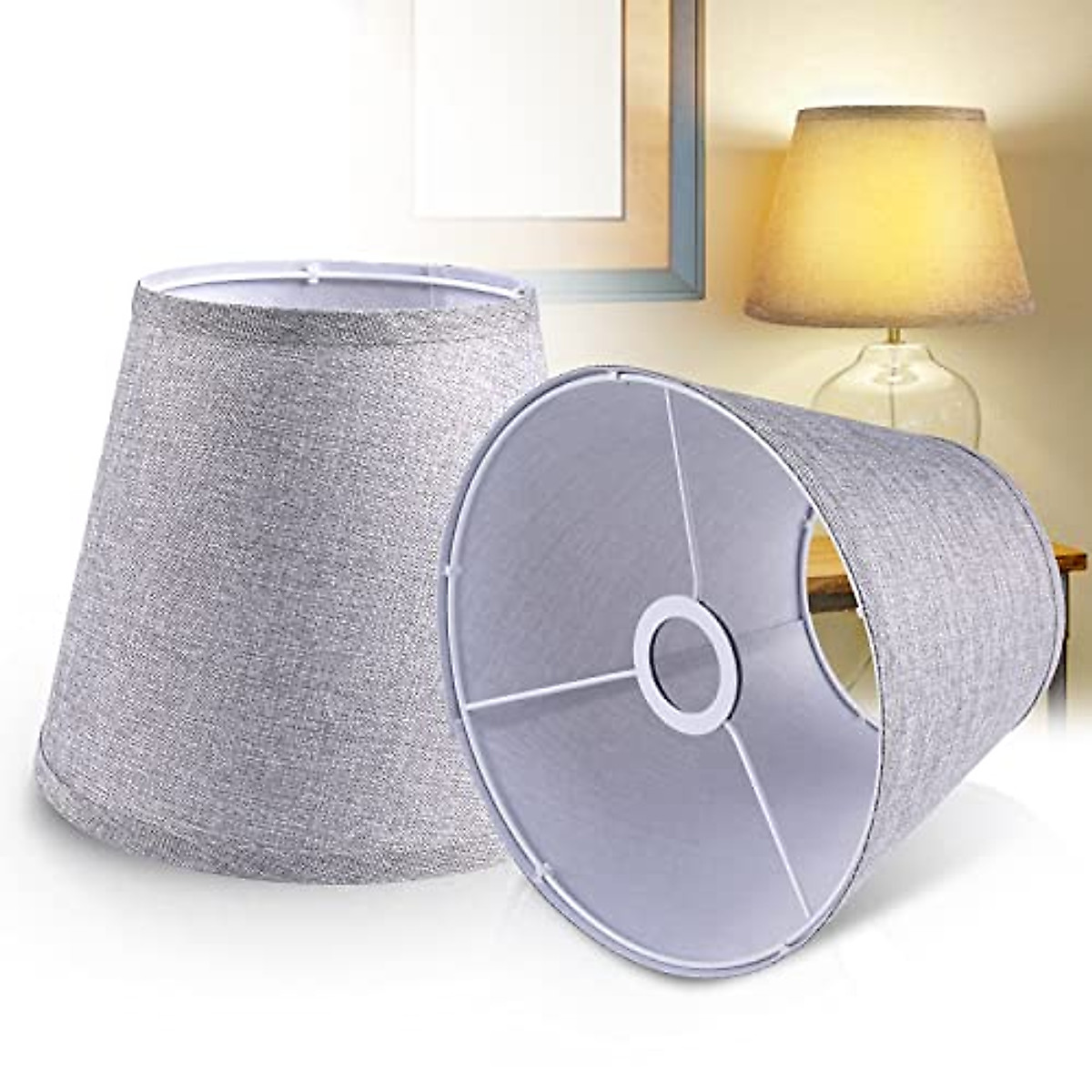 Lamp Shades Set of 2 Lampshades for Table Lamp Floor Lamps, 10x8.5x6.5" Gray Linen Lamp Shade Replacement Medium Fabric Lampshade Easy Assembly Lamps Shades