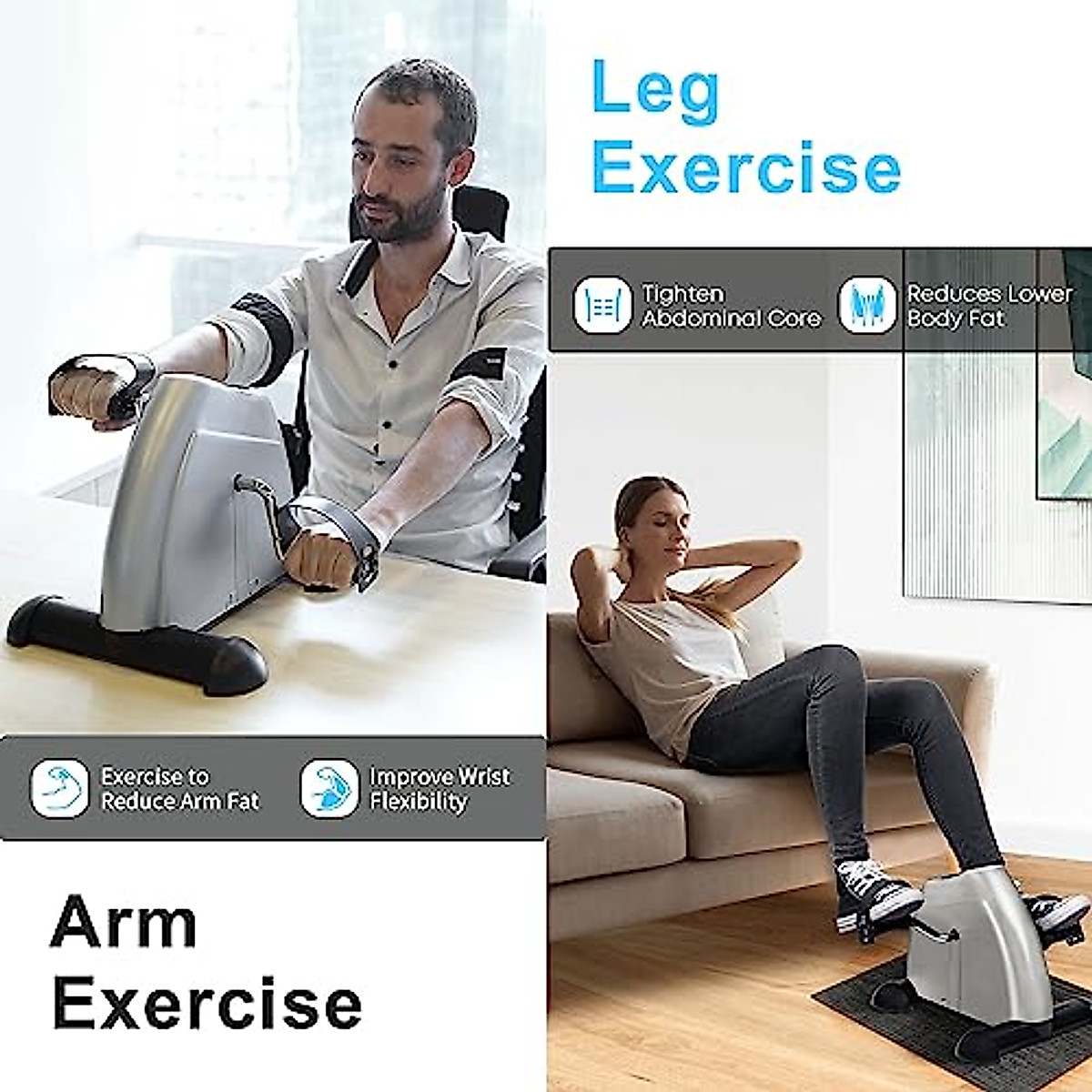 Mini Exercise Bike, AGM Under Desk Bike Pedal Exerciser Foot Cycle Arm & Leg Peddler Exerciser Machine with LCD Screen Displays (Sliver)