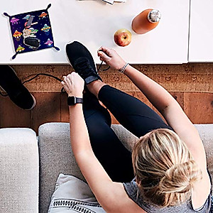 Lyetny Cartoon UFO Spaceship Pattern Organizer Tray Storage Box Bedside Caddy Desktop Tray Change Key Wallet Coin Box Tray Storage Valet,20.5x20.5cm