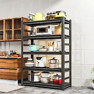 BEESTMUEBLE Kitchen Pantry Shelves, Large Capacity Storage Rack Heavy-Duty Shelving Unit, Pantry Spice Organizer, Kitchen Standing Shelf, 63” H × 15.7” D × 32” W, Black