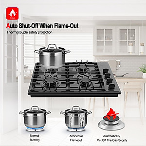 Gas Cooktop 30 Inch Black, GASLAND Chef PRO GH2304ES 4 Italy Sabaf Sealed Burner Gas Stovetop, 3.9 ft Cord Plug, Heavy Duty Cast Iron Grates with Metal Knobs, 28,300 BTU NG/LPG Convertible