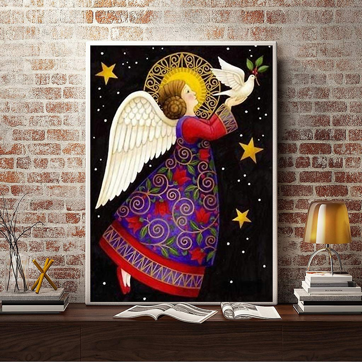 DIY 5D Square Diamond Painting by Number Kit, Angel Paint by Sticker Rhinestone Embroidery Kits for Adults Cross Stitch for Children Supply Arts Craft Canvas Wall Decor Stickers Home 12x16 inches