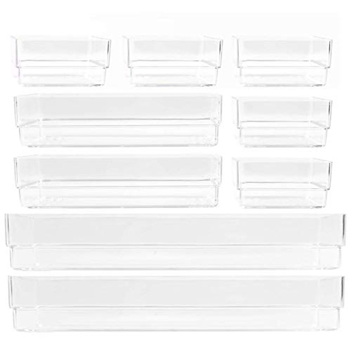 Houseables Drawer Organizer, Bathroom Storage, (3”x2”), (6”x2”), (9”x2”), 9 Pack, Clear, Various Sizes, Plastic, Dividers, Organizers, BPA Free, Eco-Friendly, For Cosmetics, Kitchen, Easy to Clean