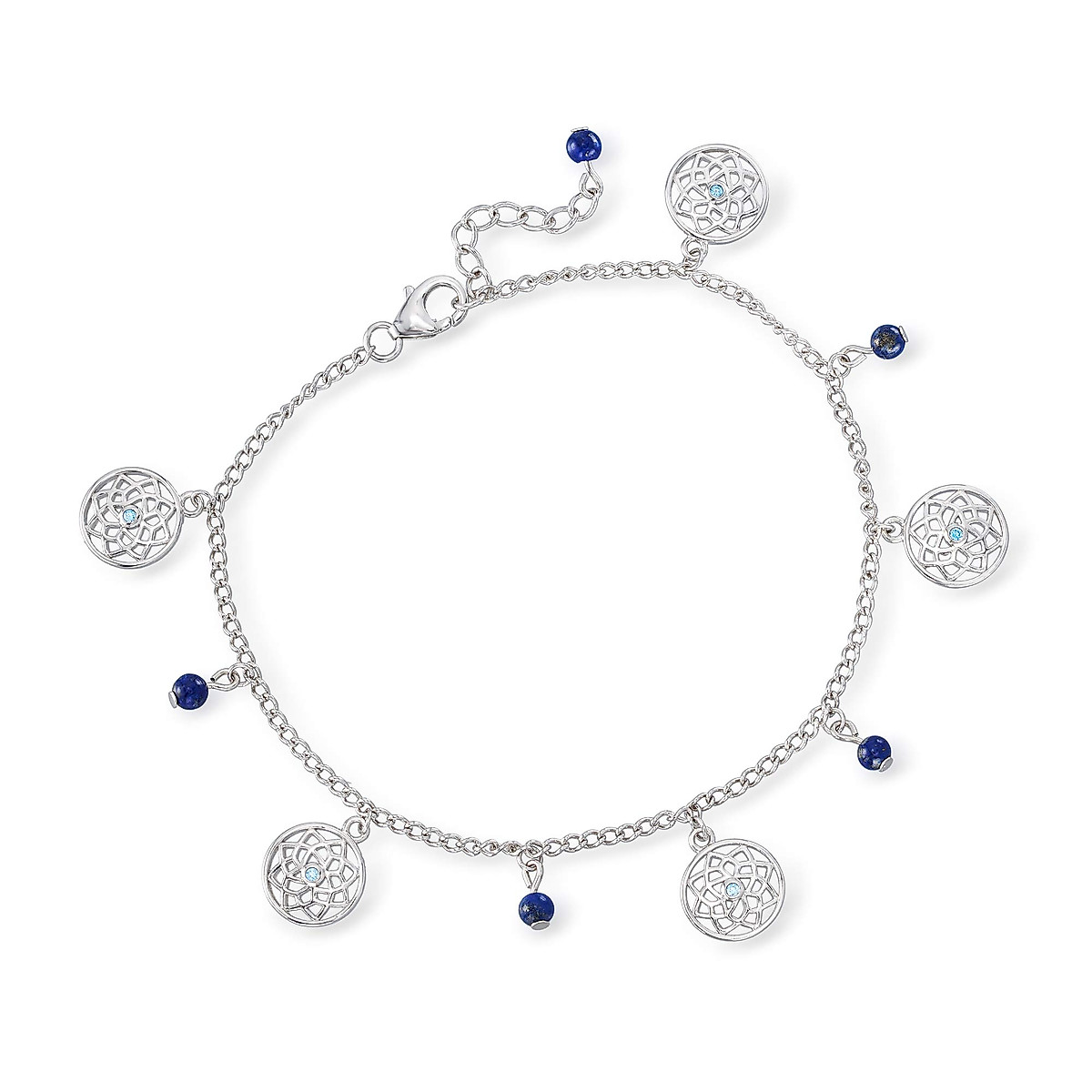 Ross-Simons Lapis Bead Jewelry Set: 2 Charm Anklets in Sterling Silver. 9 inches