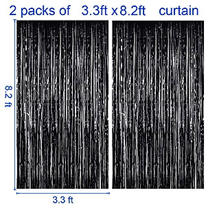 Black Backdrop Curtain for Party Supplies - 6.5x8.2ft, Pack of 2 | LILF Black Tinsel Foil Fringe Curtain Streamers for Birthday Party Halloween Graduation Decoration Black Photo Booth Backdrop Props