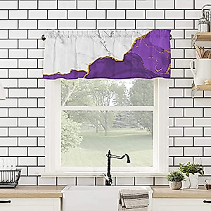 COLCE Valances for Windows Wild Marble Pattern Gold Purple White Ombre Curtain Valance for Kitchen Basement Window Curtain Decorative Rod Pocket Short Winow Valance Curtains 54" W x 18" L