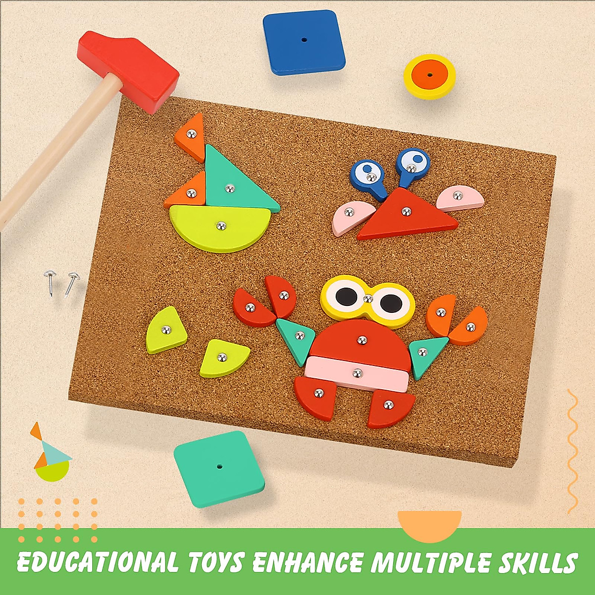 TOOKYLAND Fine Motor Toys, Toy Hammer and Nails Game is Montessori Toys That Exercise Children's Hands-on Skills and Develop Their Imagination for Kids