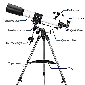 SOLOMARK Telescope, 80EQ Refractor Professional Telescope -700mm Focal Length Telescopes for Adults Astronomy, with 1.5X Barlow Lens Adapter for Photography and 13 Percent Transmission Moon Filter