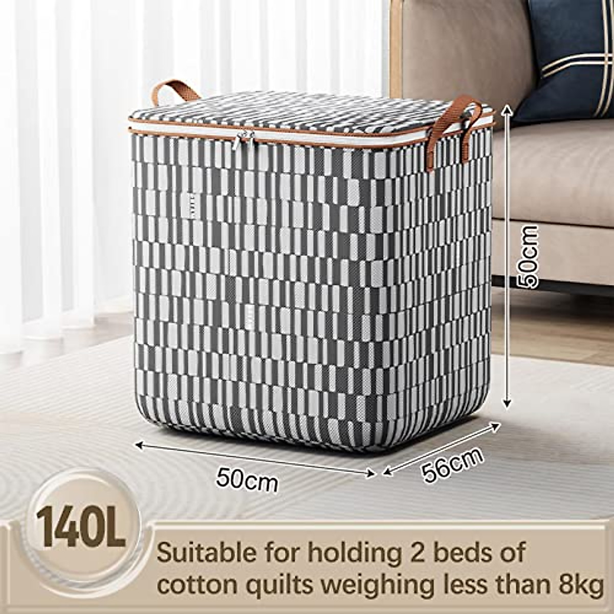 JIAJO Clothes Storage Bag with Dual-Zipper, 100-180L Exquisite Plaid Capacity Cylindrical Wardrobe Sorting Storage Box, Portable Storage Bag Winter Cup Storage Box (180L Capacity)