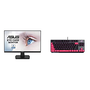 ASUS VA24EHE 23.8” Monitor, 1080P, Full HD - ROG Strix Scope TKL Electro Punk Wired Mechanical RGB Gaming Keyboard for FPS Games (Cherry MX switches, Aluminum Frame, and Aura Sync Lighting)