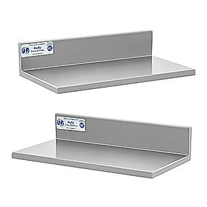 Hally Stainless Steel Wall Shelf 8.6 x 16 Inches 44 lb, NSF Commercial Heavy Duty Wall Mount Floating Shelving for Restaurant, Kitchen, Home, Hotel and Bar, 2 Pack