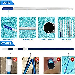 POOLWHALE 10.5 Foot Premium Aluminum Telescopic Swimming Pool Pole, Special Stripes Texture Strong Grip, Adjustable 8 Pieces 1.0 mm Expandable Step-Up, for Skimmer Nets, Vacuum Heads and Brushes