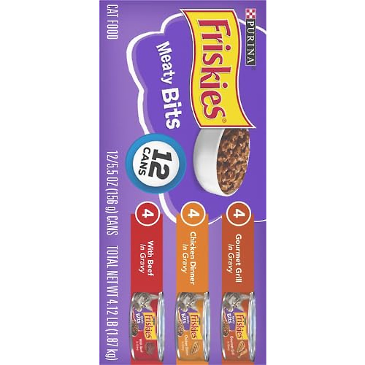 Friskies Wet Cat Food, Meaty Bites, 3-Flavor Variety Pack, 5.5-Ounce Can, Pack Of 12