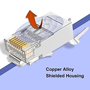 VCE Cat7/Cat6A Shielded RJ45 Connector Non-Pass Through 25-Pack, Gold-Plated Modular Plug for Cat7/Cat6A STP/FTP Cable Solid and Stranded Ethernet Wire