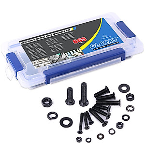 Glarks 665Pcs Alloy Steel Flat Head Machine Screws Bolts Nuts and Flat Gasket Spring Washers Assortment Set, Fully Threaded, Black Oxide Finish