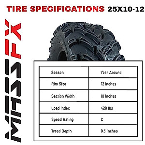 MASSFX MK 4 Set ATV Tires 25x8-12 Fronts 25x10-12 Rears 6 Ply 1/2" Tread Depth