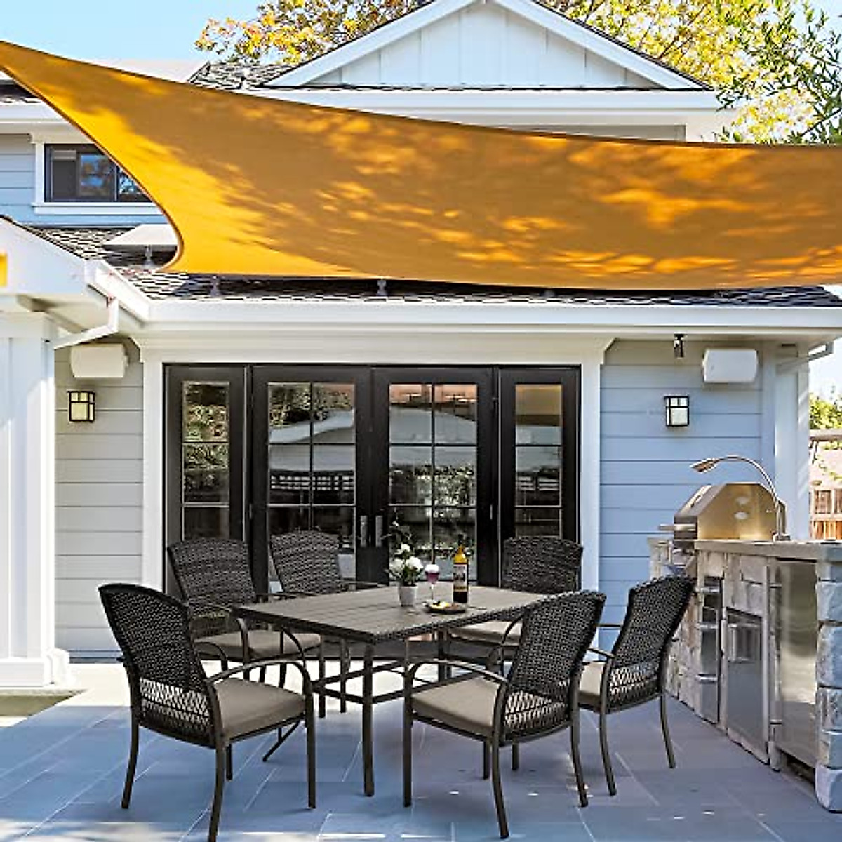 Patio Dining Set for 6, 7 PCS Patio Table & Chair Set, Metal Slatted Table with 2" Umbrella Hole, All-Weather Wicker Patio Dining Furniture with Removable Cushions for Deck, Lawn, Garden(Beige)