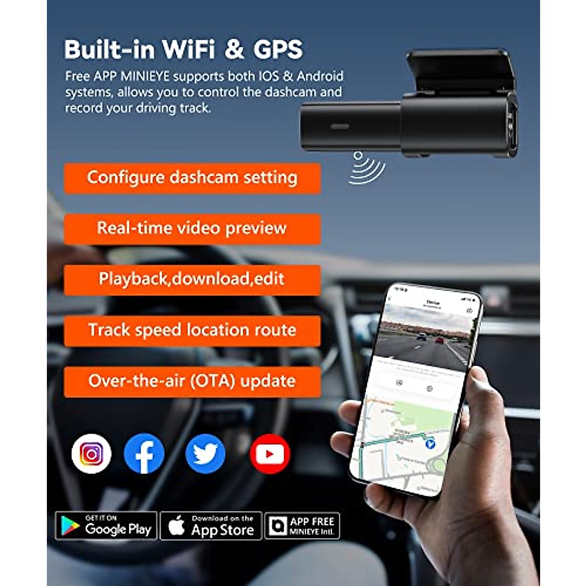 Dash Cam Front and Rear, 4K + 1080P Car Camera with ADAS Driver Alerts,170° Wide View with Night Vision, Parking Mode, G-Sensor, Loop Recording APP and Voice Control,64G Card Include