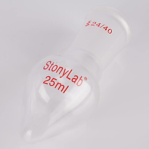stonylab Recovery Flask, Heavy Wall Single Neck Borosilicate Glass Rotary Evaporator Flask with 24/40 Standard Taper Outer Joint, Pear-Shaped Lab Flask, 25 ml