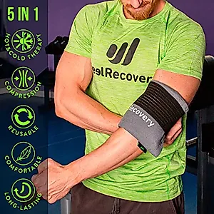 Reusable Gel Ice Packs for Elbow & Arms (12x7 in) - Hot & Cold Compress Wrap for Tennis & Golf Injuries: Tendonitis, Fractured, Pain - Ice Bag Compress with Strap for Elbow Relief