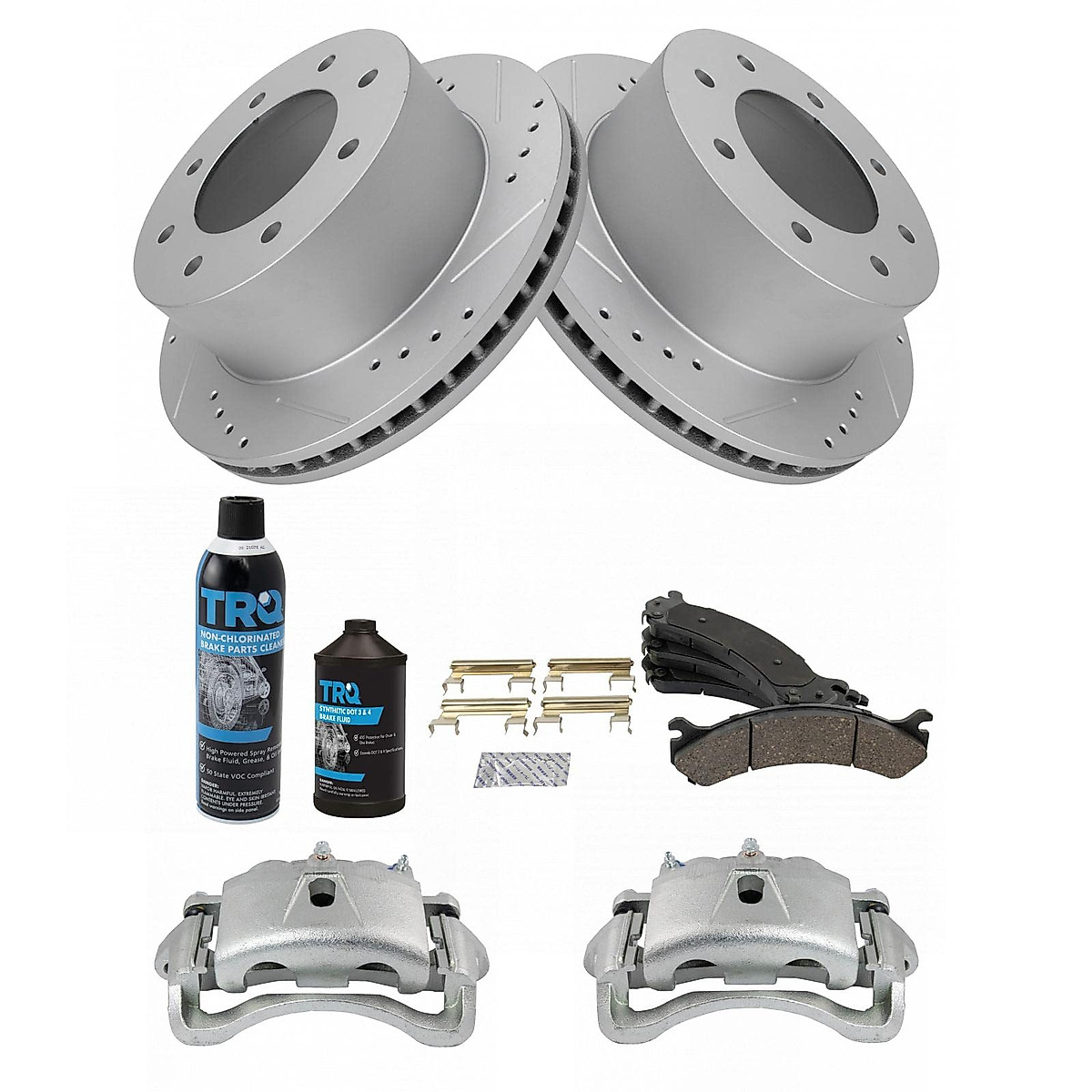 TRQ Rear Ceramic Brake Pad Performance Rotor & Caliper Kit Compatible with GM Dually