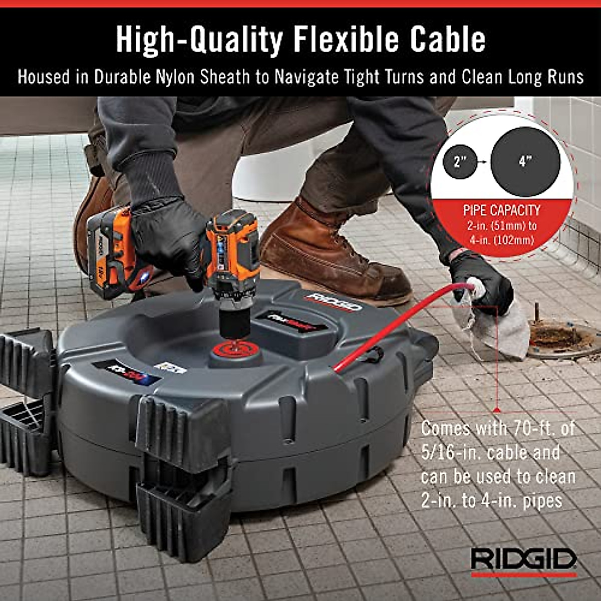 RIDGID 64273 Model K9-204 FlexShaft Drain Cleaning Machine Kit for 2"-4" Pipes