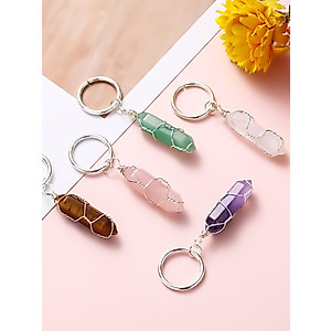 5 Pieces Crystals Stone Keychain Healing Stones Jewelry Hexagonal Crystal Keyring Quartz Pendants Keychain Quartz Crystal Healing Crystal for Women