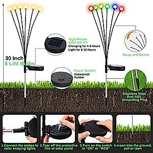 12 Pieces 6 LED Colorful Solar Powered Firefly Lights Solar Lights Outdoor Waterproof Twinkling Mode Firefly Garden Lights for Garden Patio Yard Flowerbed Parties (Colorful and Warm Light, 6 LED)