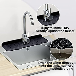 Kitchen Sink Splash Guard, Silicone Faucet Handle Drip Catcher Mat, Sink Splash Drain Drying Pad Behind Faucet, for Kitchen & Bathroom Countertop Protector (Black)