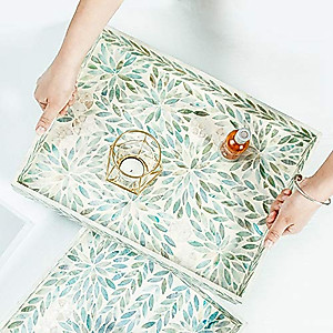 I-lan Creative Rectangular Mother of Pearl Shell Severing Tray Lacquer Wooden Decorative Tray Handmade Shell Serving Tray (35cm)