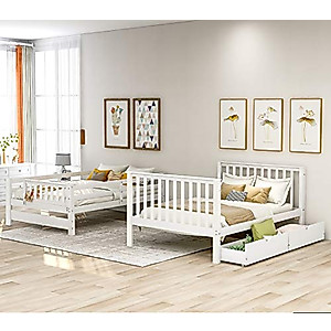 Harper & Bright Designs Full Over Full Bunk Beds with Storage Drawers and Stairway, Wood Bunk Bed Frame, Convertible Bunk Bed for Kids, Teens, Bedroom, Guest Room Furniture (White)