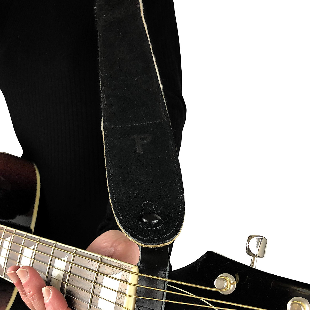 Perri's Leathers, Suede Guitar Strap, Sheepskin Pad, Black, Anti-Slip, Classic, Suitable for Each Level, Extra Long, 41" to 56" Inches Compatible with All Button Lock Systems