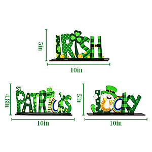 Bunny Chorus St Patricks Day Decorations 3Pcs, Lucky Wooden Table Sign, Irish Themed Gnome Tabletop Centerpiece Shamrock Gold Coins Gift for Home, Party Supplies Décor
