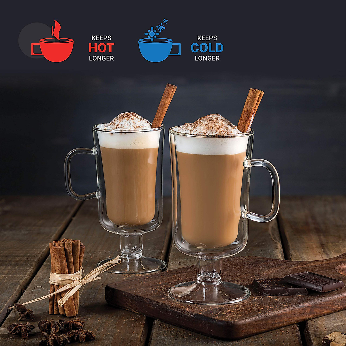 Luigi Bormioli Double Walled Irish Coffee Mugs - 8½ Oz (2 Pack) Insulated Tea Glasses, Drinking Glasses, for Latte, Espresso, Cappuccino, Desert Dish, Thermal Shock Resistant, for Hot - Cold Beverages