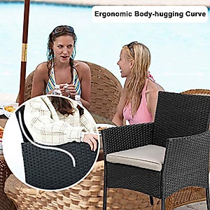 3 Pieces Patio Furniture Sets Outdoor Wicker Bistro Set Clearance Rattan Chairs Patio Set Conversation Sets with Coffee Table for Porch Poolside Balcony Garden Lawn, Black