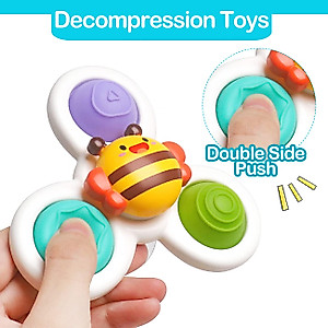 NAODONGLI 3PCS Suction Cup Toy for Baby 12-18 Months Spinning Sensory High Chair Toys Car Window Airplane Travel Toys First Birthday Easter Gift for Toddlers 1 2 3 Year Old Boys Girls