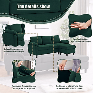 Tornama 79" Convertible Sectional Sofa, Small L Shaped 3 Seat Couch with Reversible Chaise, Modern Linen Fabric Sofa Couches for Living Room, Apartment and Small Space, Green