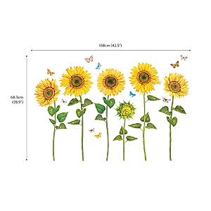 DECOWALL DS9-1905 Watercolour Sunflower Kids Wall Stickers Wall Decals Peel and Stick Removable Wall Stickers for Kids Nursery Bedroom Living Room décor