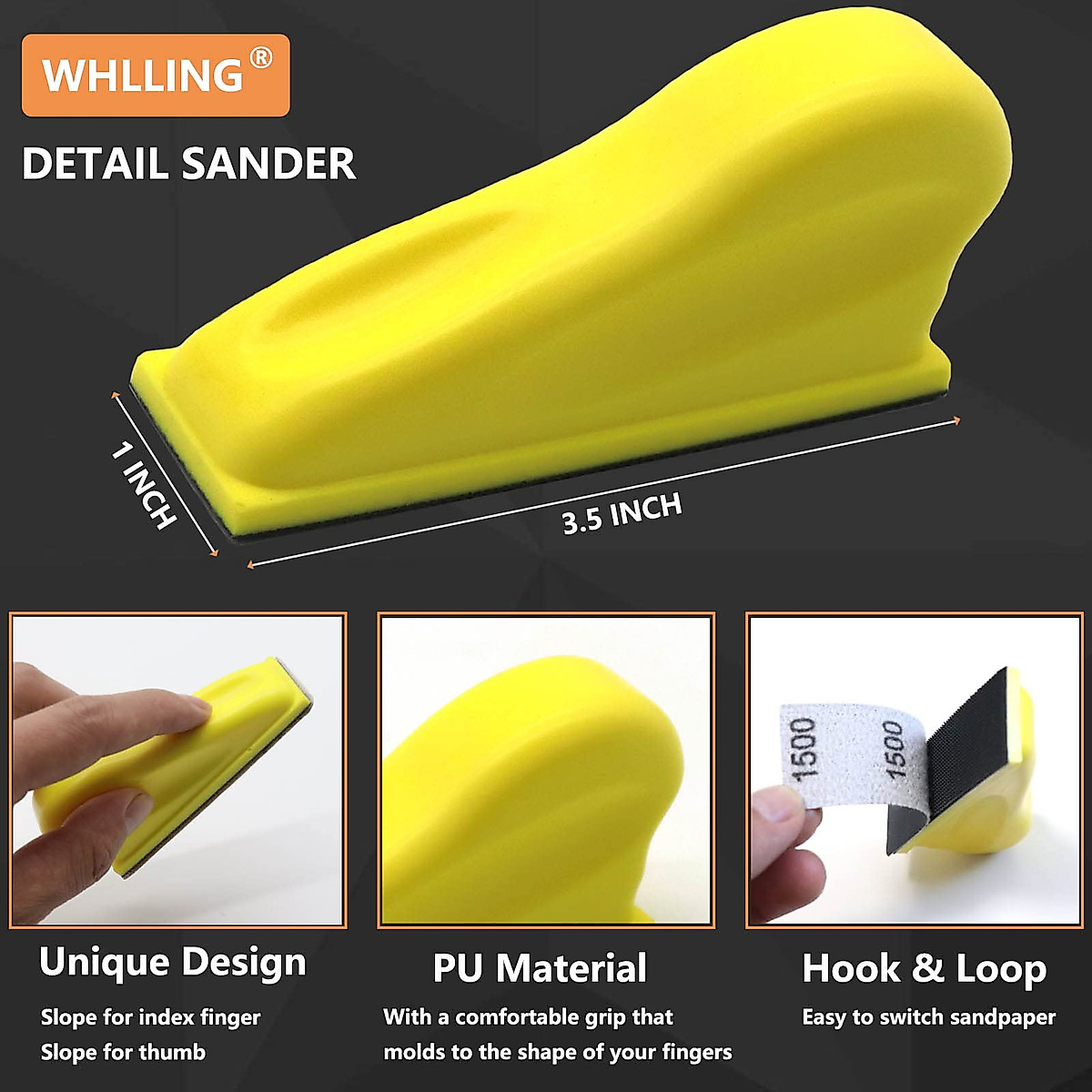WHLLING Micro Zip Detail Sander 70PCS Sandpaper-Grit 400 600 800 1000 1500 2000 3000, 3.5”x 1”Micro Sander Tool for Small Projects Wet Dry, Hook and Loop Detail Sander for Crafts and Woodworking