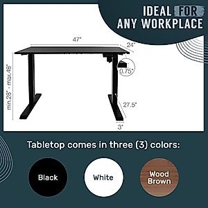 TechOrbits 47 Inch Electric Standing Desk Frame with Tabletop - Motorized Workstation Two Leg Stand Up Desk with Memory Settings and Telescopic Sit Stand Height Adjustment (Black Frame/Wood Brown Top