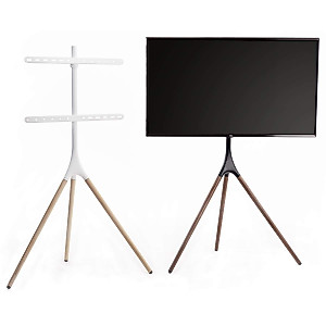 Displays2go 43" - 65" Artistic Tripod TV Mount, 180° Swivel – White/Walnut (ARTTV65W)