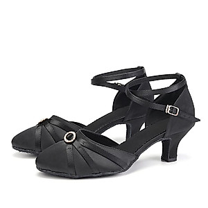 JUODVMP Women's Ballroom Latin Dance Shoes Black Salsa Tango Waltz Social Dance Shoes for Ladies Indoor Dancing 2 inch Heel YCL117 Black,8.5 US