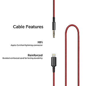 Thore Over Ear iPhone Headphones with Lightning Connector (Apple MFi Certified) – Closed Back Studio DJ Monitor Earphones (50mm Neodymium Drivers) (V200 Black/Red)