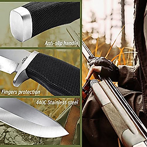 Hunting Knife with Sheath Survival Knives for Men - Best Tactical Camping Hunting Hiking Knife - Bushcraft Field Gear Accessories Tool - Fixed Blade Sharp Knofe with Rubber Handle for Men 148109