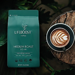 Lifeboost Coffee Organic Coffee Beans Medium Roast - Low Acid Single Origin Non-GMO Organic Whole Bean Coffee - Third Party Tested For Mycotoxins & Pesticides - 12 Ounces