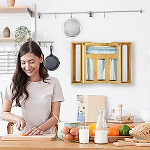 shuang qing Expandable Ziplock Bag Organizer, 6-in-1 Bamboo Food Storage Bag Organizer, for Kitchen Drawer 19.5" X 13.1" X 2.9"